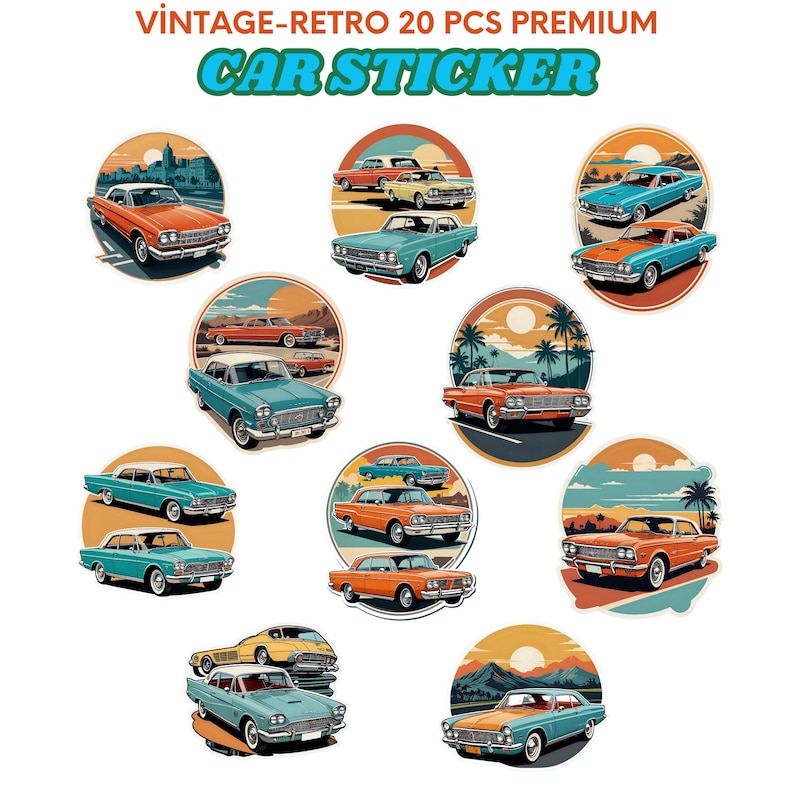 Vintage Retro 20 PCS Premium Car Sticker Pack - Classic Auto Decals ...