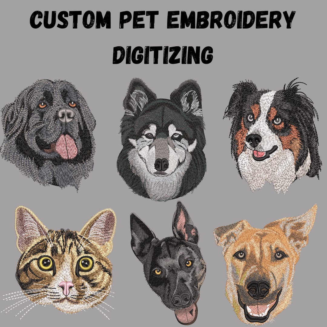 Custom Pet Embroidery Digitizing, Dog & Cat Portrait - Etsy