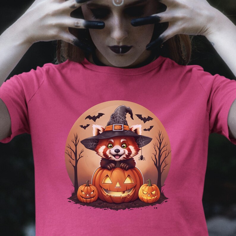 Halloween Red Panda PNG With Pumpkins & Spiders, Cute Autumn Animal ...