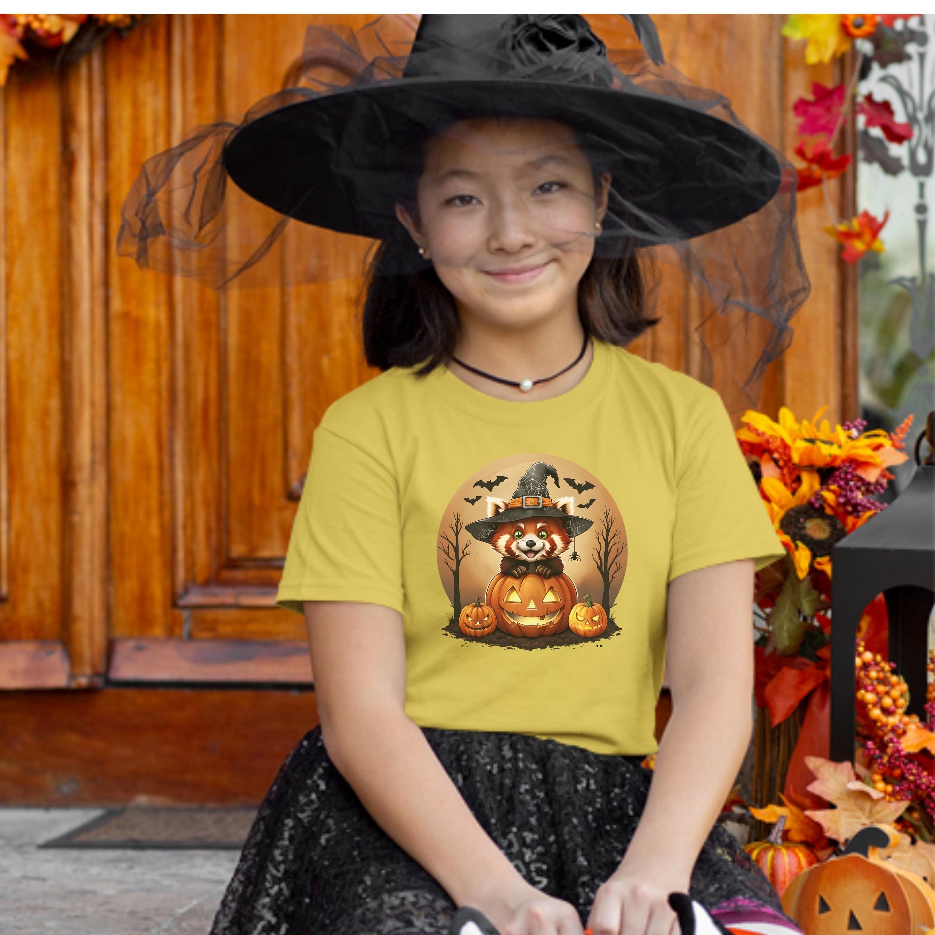 Halloween Red Panda PNG With Pumpkins & Spiders, Cute Autumn Animal ...