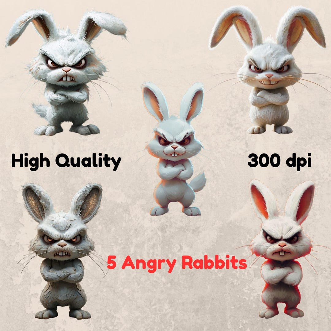 Rabbits PNG Digital Download - 5 Cartoon Angry Bunny Pngs for T-shirts ...