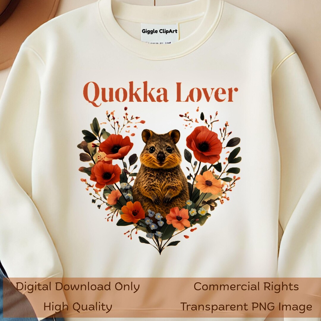 Floral Quokka PNG Clipart: Heart-shaped Animal Design Digital Download ...