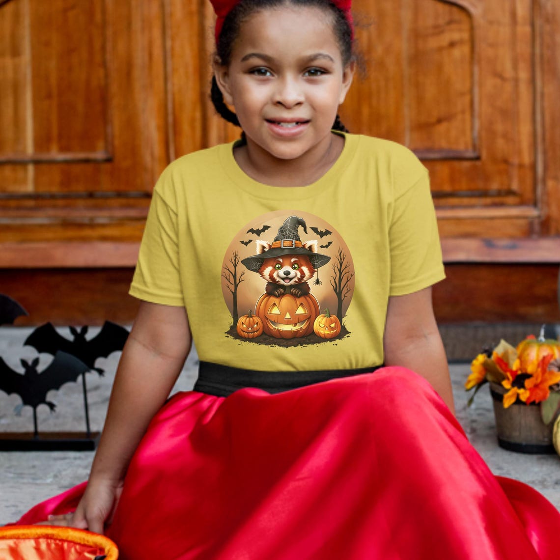 Halloween Red Panda PNG With Pumpkins & Spiders, Cute Autumn Animal ...