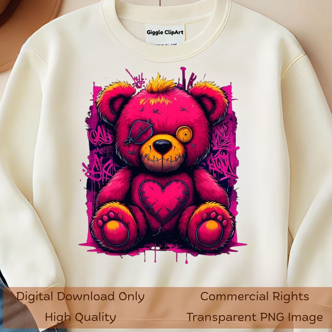 Punk Rock Teddy Bear PNG | Edgy Graffiti Style Bear Clipart Digital ...