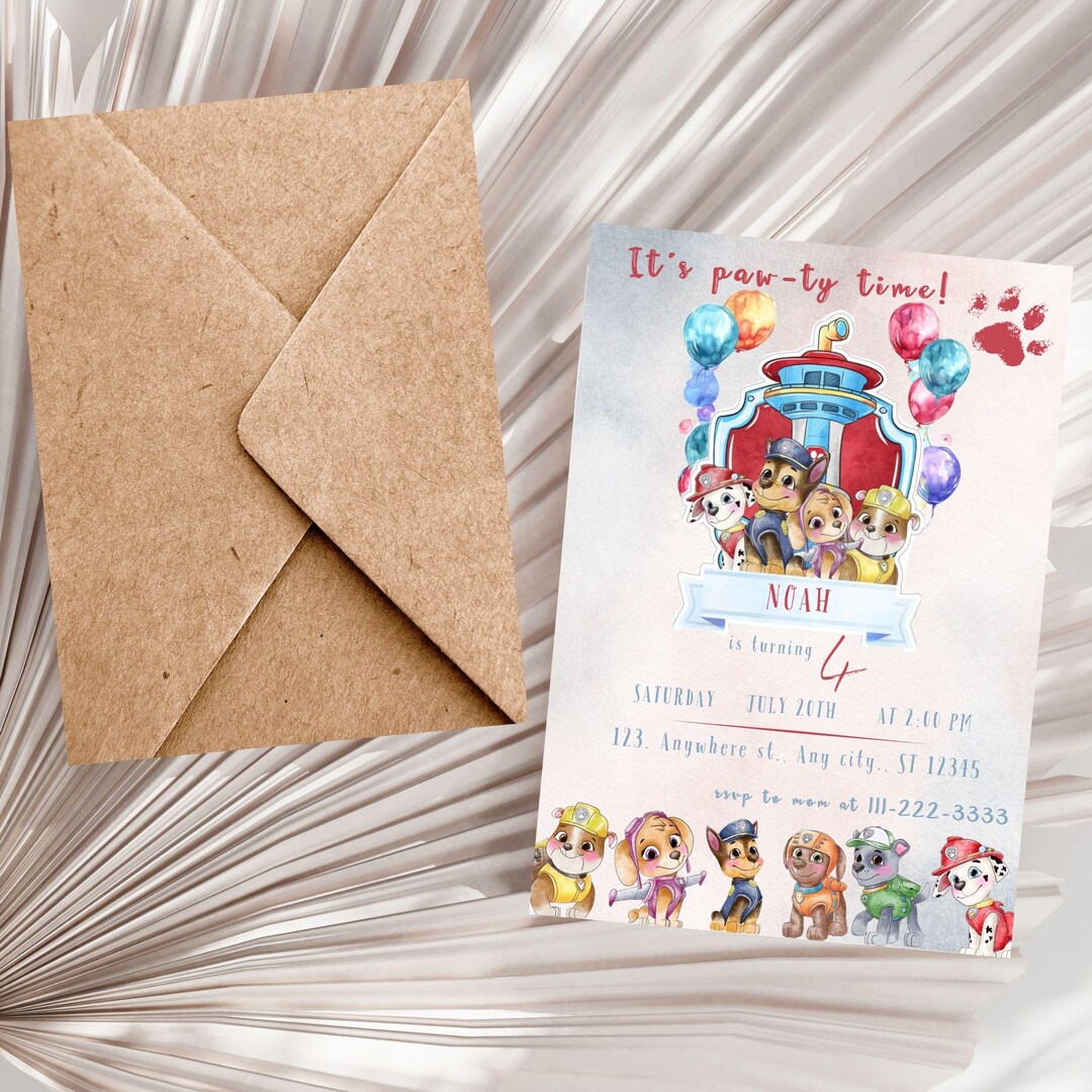 Paw Patrol Birthday Invitation Editable, It's Paw-ty Time!, Paw Patrol ...