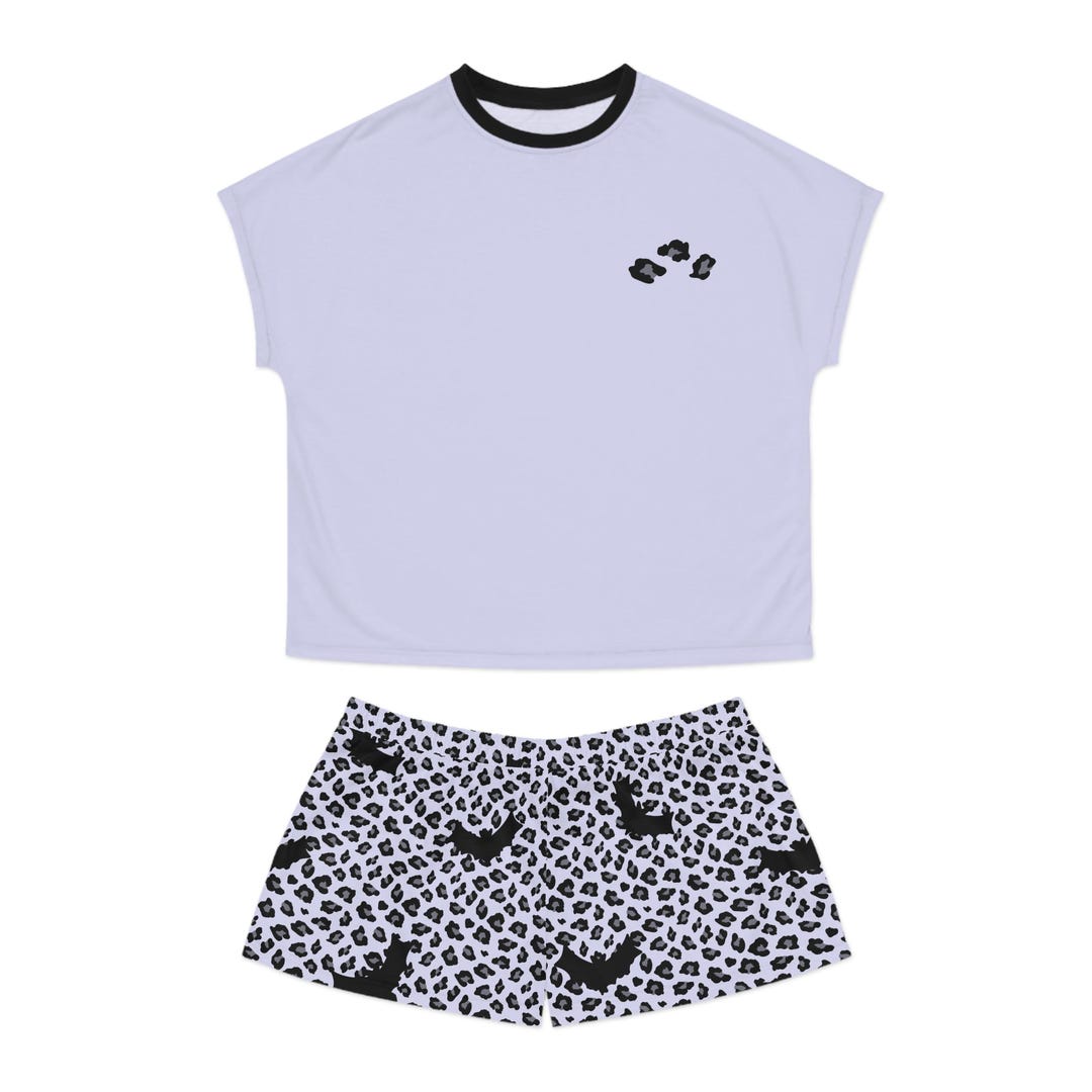 Short Pajama Set, Grey Cheetah Print Bat Design - Women's Sleepwear ...