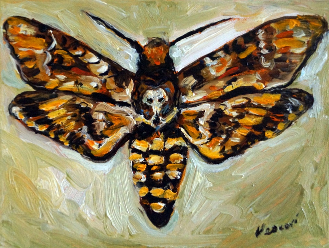 Death's-mask Hawkmoth, and Original Oil Painting of a Moth With a ...