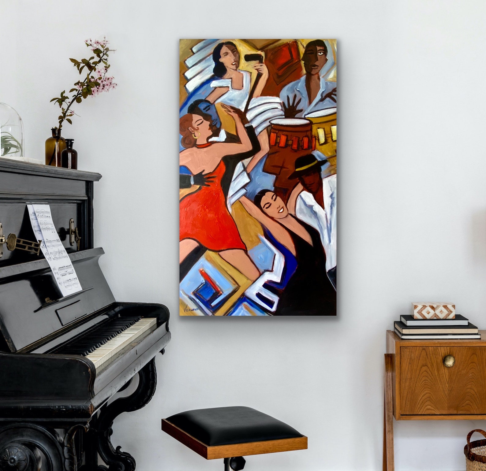 Salsa Dancers Acrylic Painting, Latin Jazz Club Art, Cubist Style - Etsy