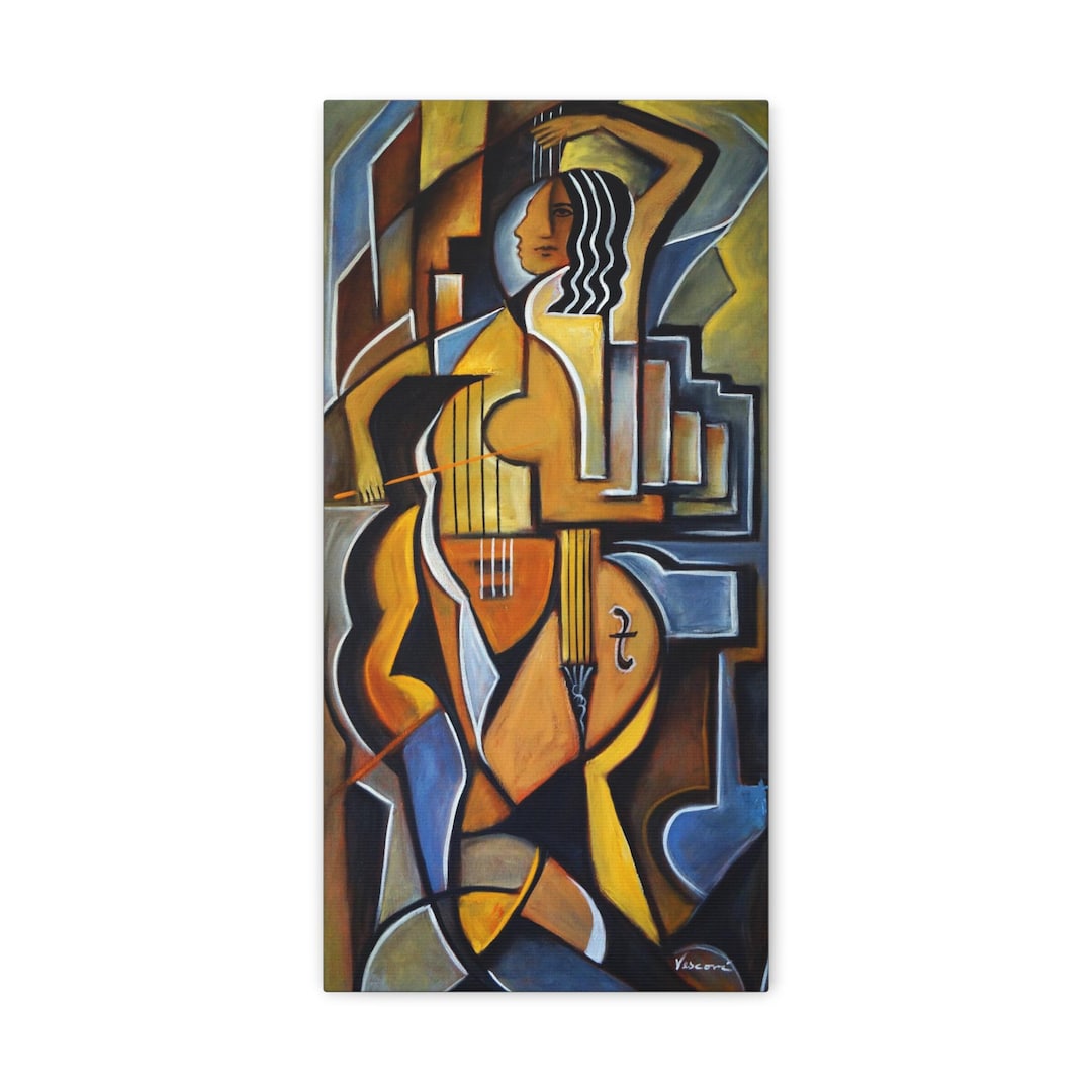 Cubist Woman Cellist, "femmes" Canvas Art Print, Brown and Blue - Etsy