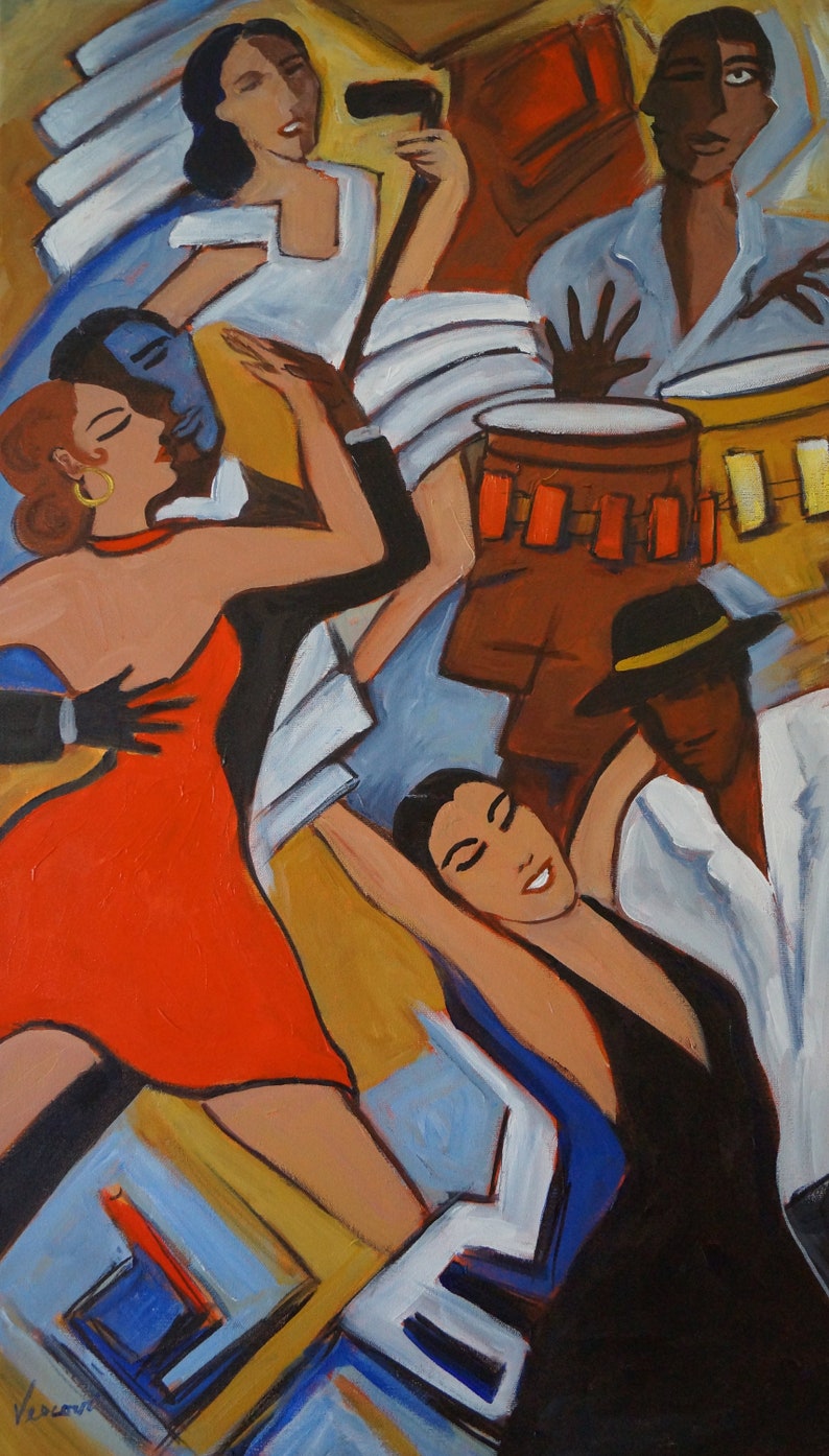 The Nightclub, Original Acrylic Painting of Salsa Dancers and Club ...