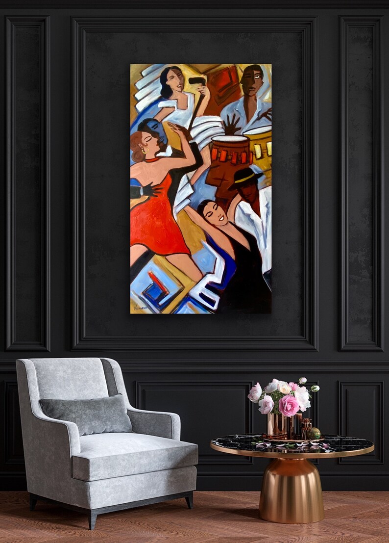 The Nightclub, Original Acrylic Painting of Salsa Dancers and Club ...