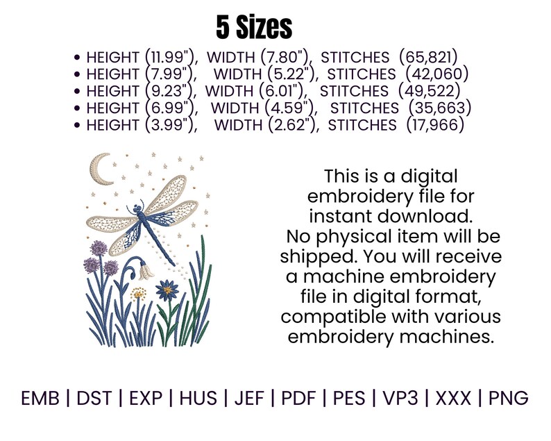 Dragonfly Embroidery Design: Golden Stitched Insect, 5 Sizes (instant ...