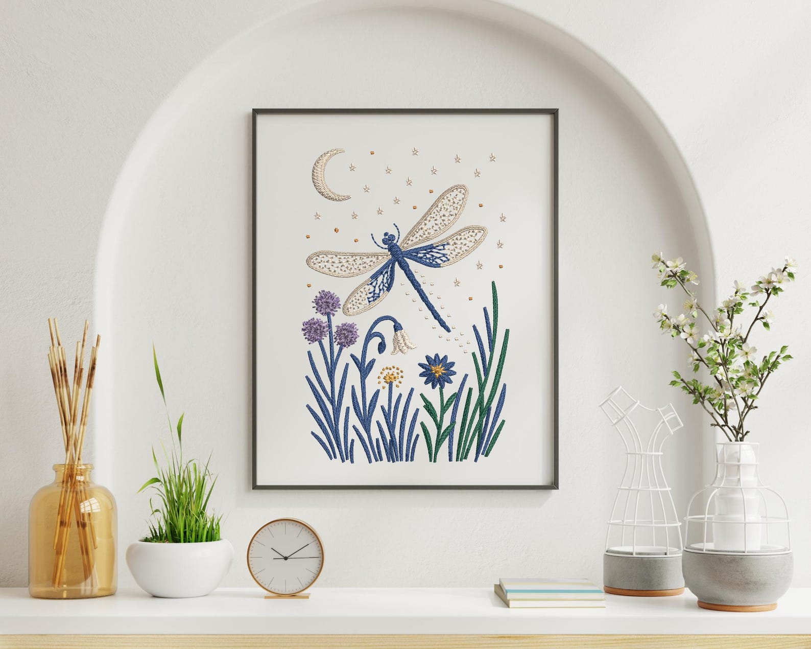 Dragonfly Embroidery Design: Golden Stitched Insect, 5 Sizes (instant ...