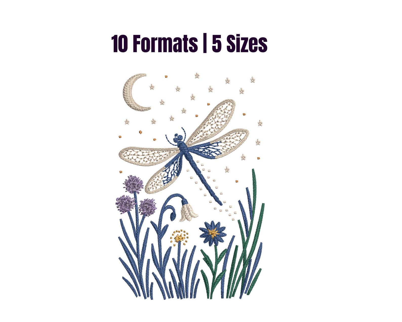 Dragonfly Embroidery Design: Golden Stitched Insect, 5 Sizes (instant ...