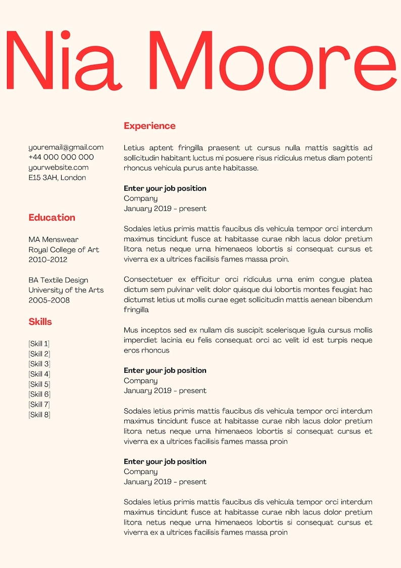 CV Resume Cover Letter Creative Minimalist Clean Simple Design Red ...