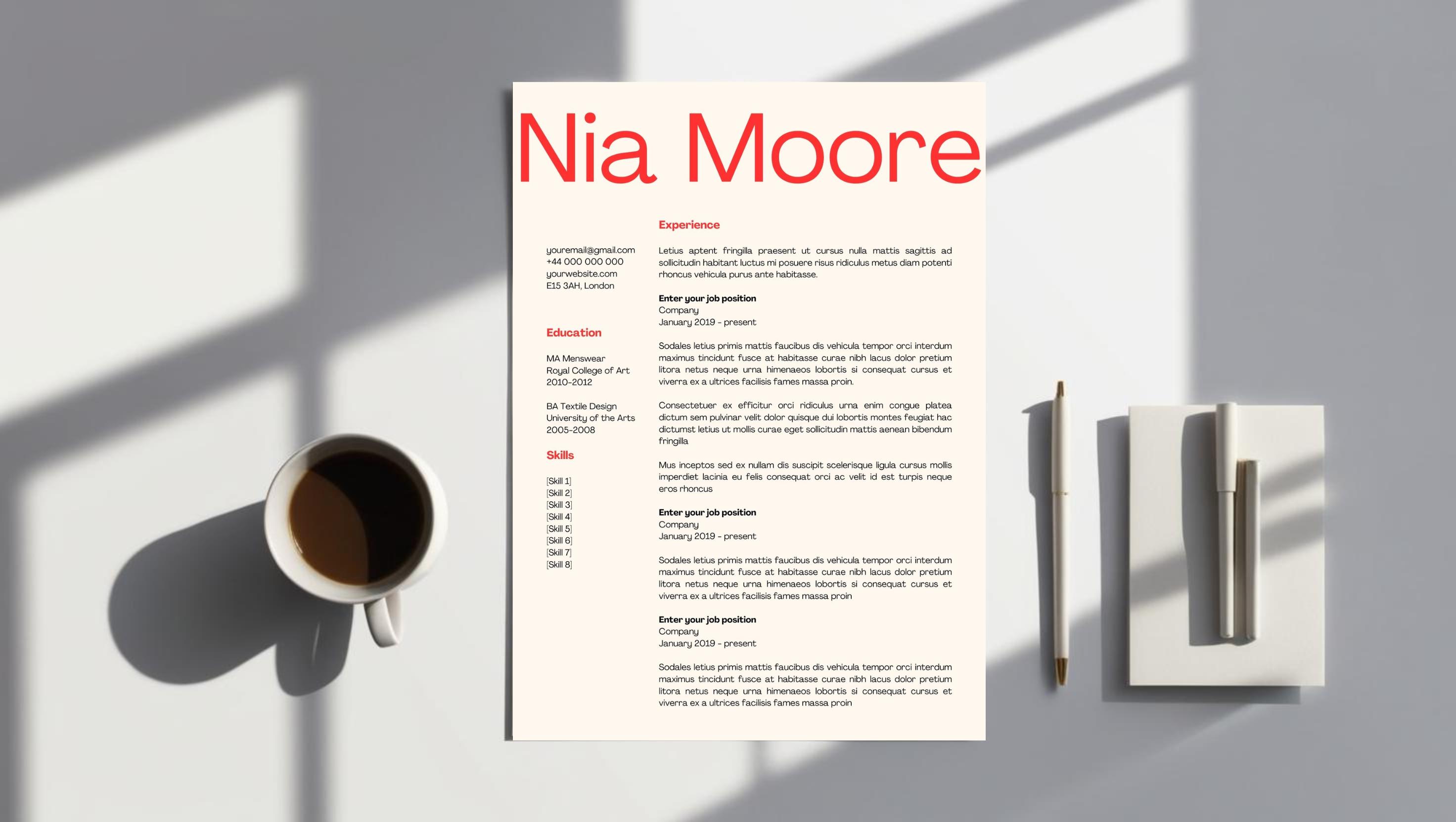 CV Resume Cover Letter Creative Minimalist Clean Simple Design Red ...