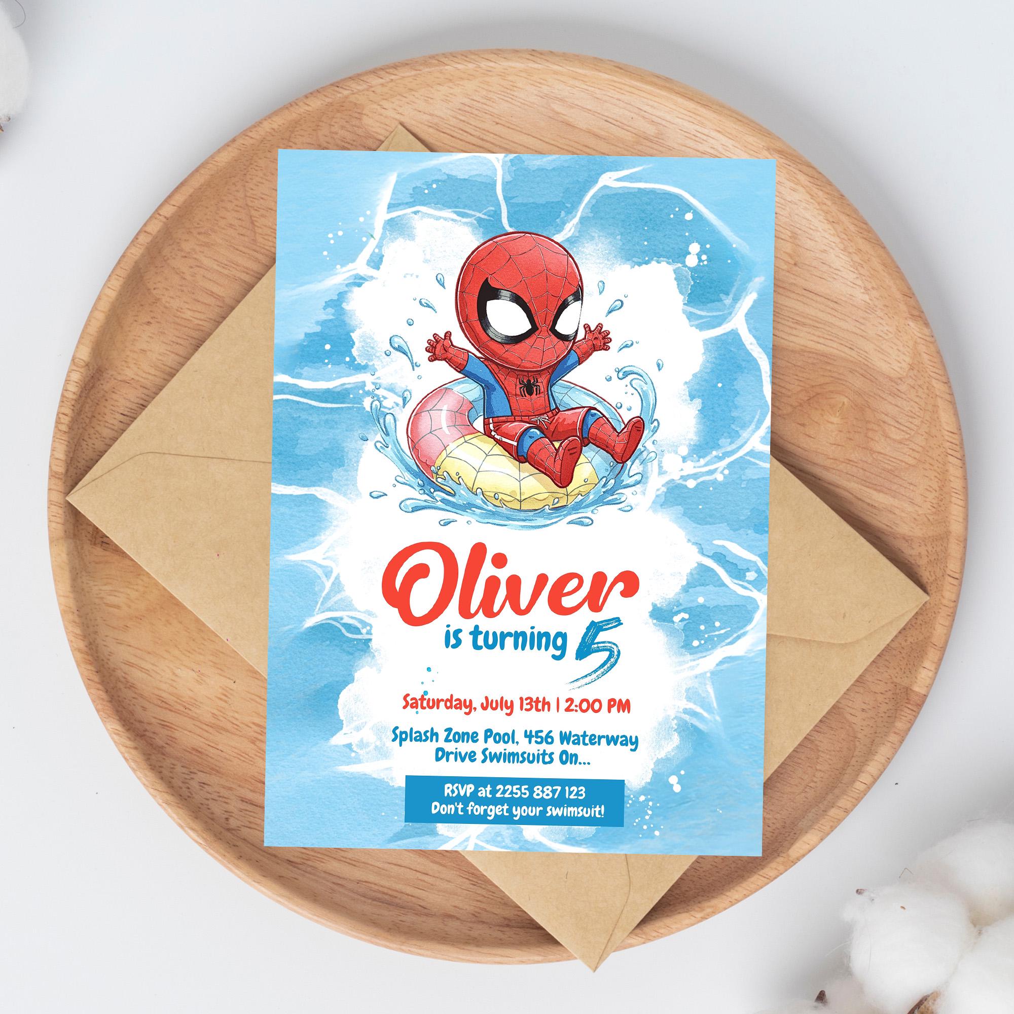 Spider-man Pool Party Invitation: Superhero Birthday Template (digital ...