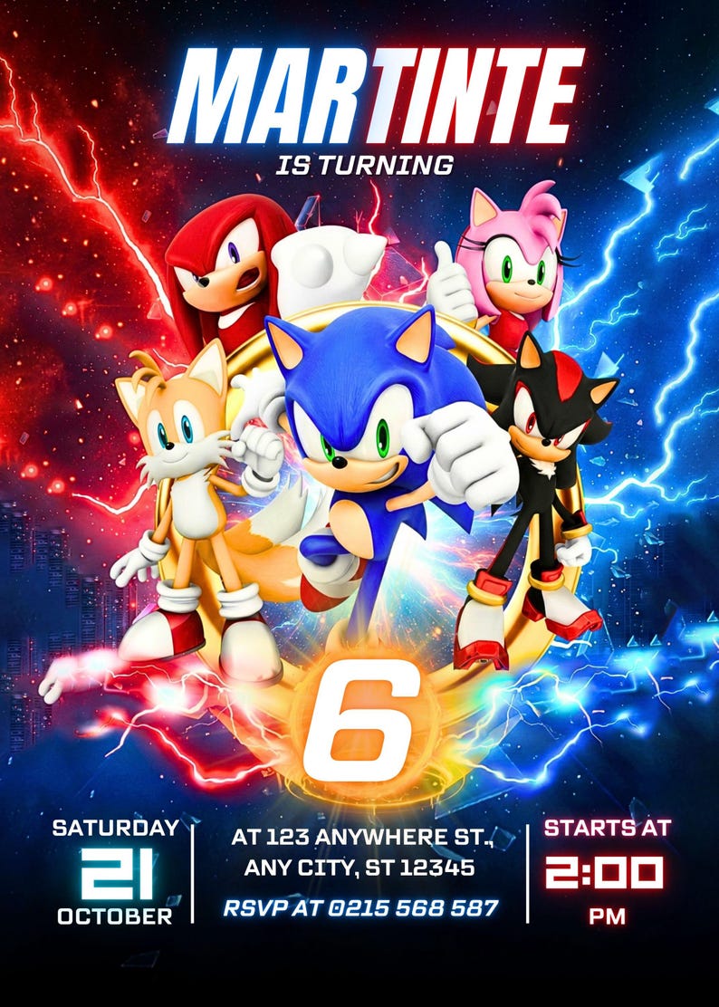 Editable Sonic the Hedgehog Birthday Invitation Template Digital ...