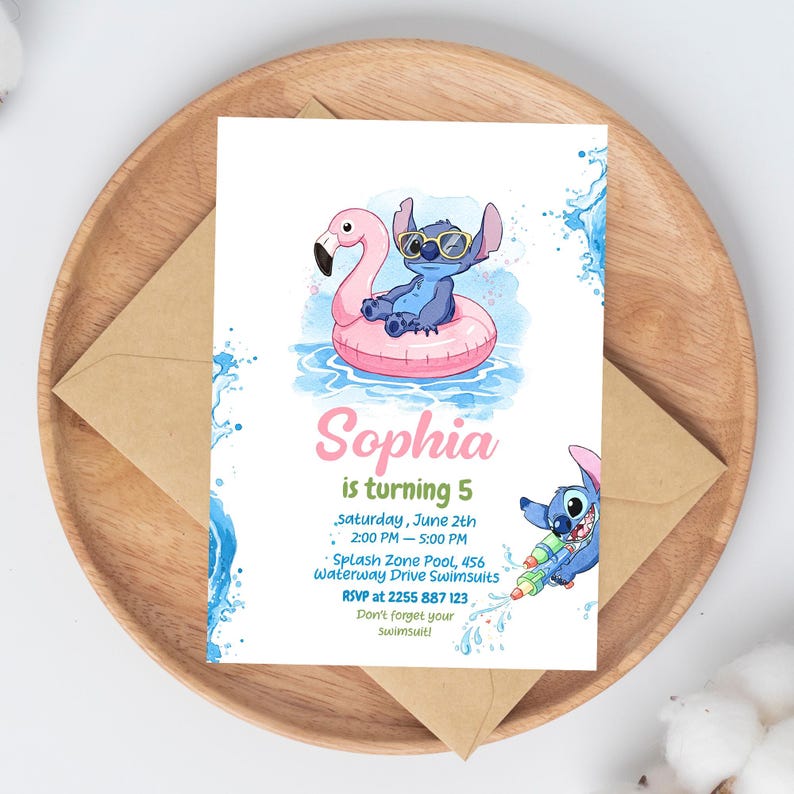 Stitch Pool Party Birthday Invitation | Lilo and Stitch Summer Invite ...