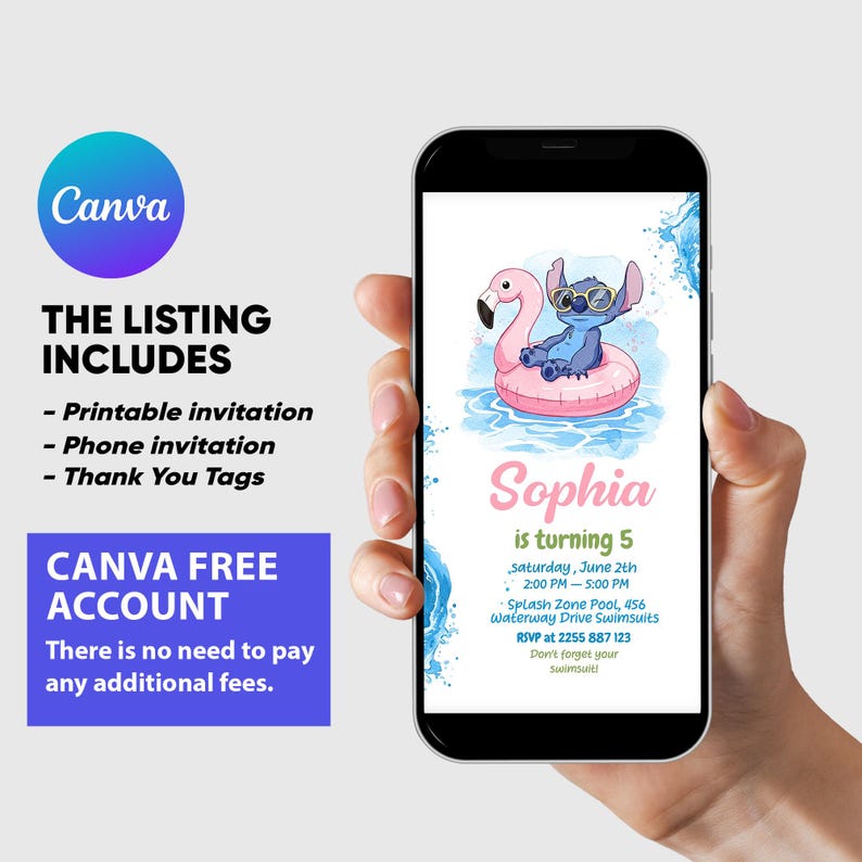 Stitch Pool Party Birthday Invitation | Lilo and Stitch Summer Invite ...