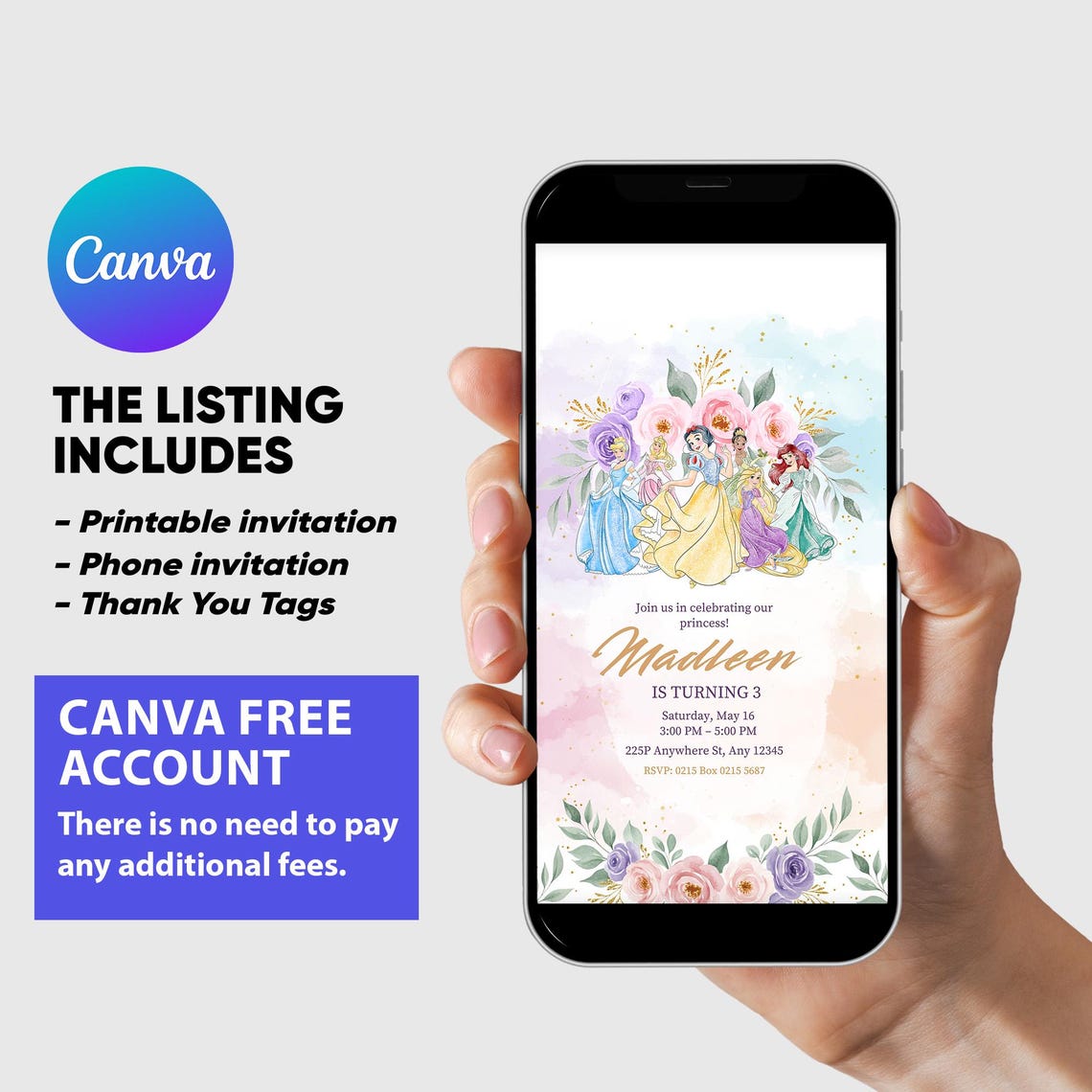 Princess Birthday Invitation Princess Invitation Princess Party ...