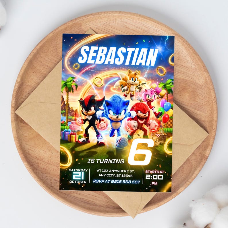 Editable Sonic the Hedgehog Birthday Invitation Template Digital ...