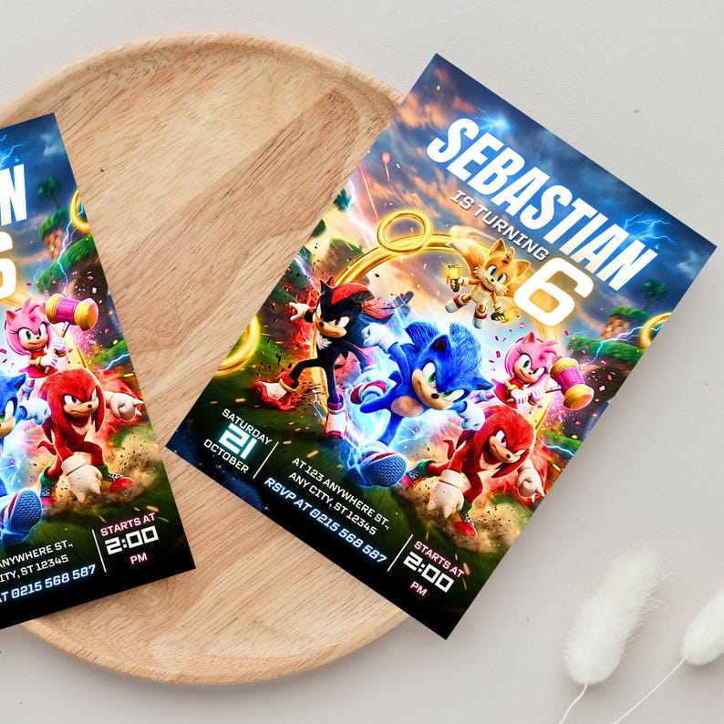 Editable Sonic the Hedgehog Birthday Invitation Template Digital ...