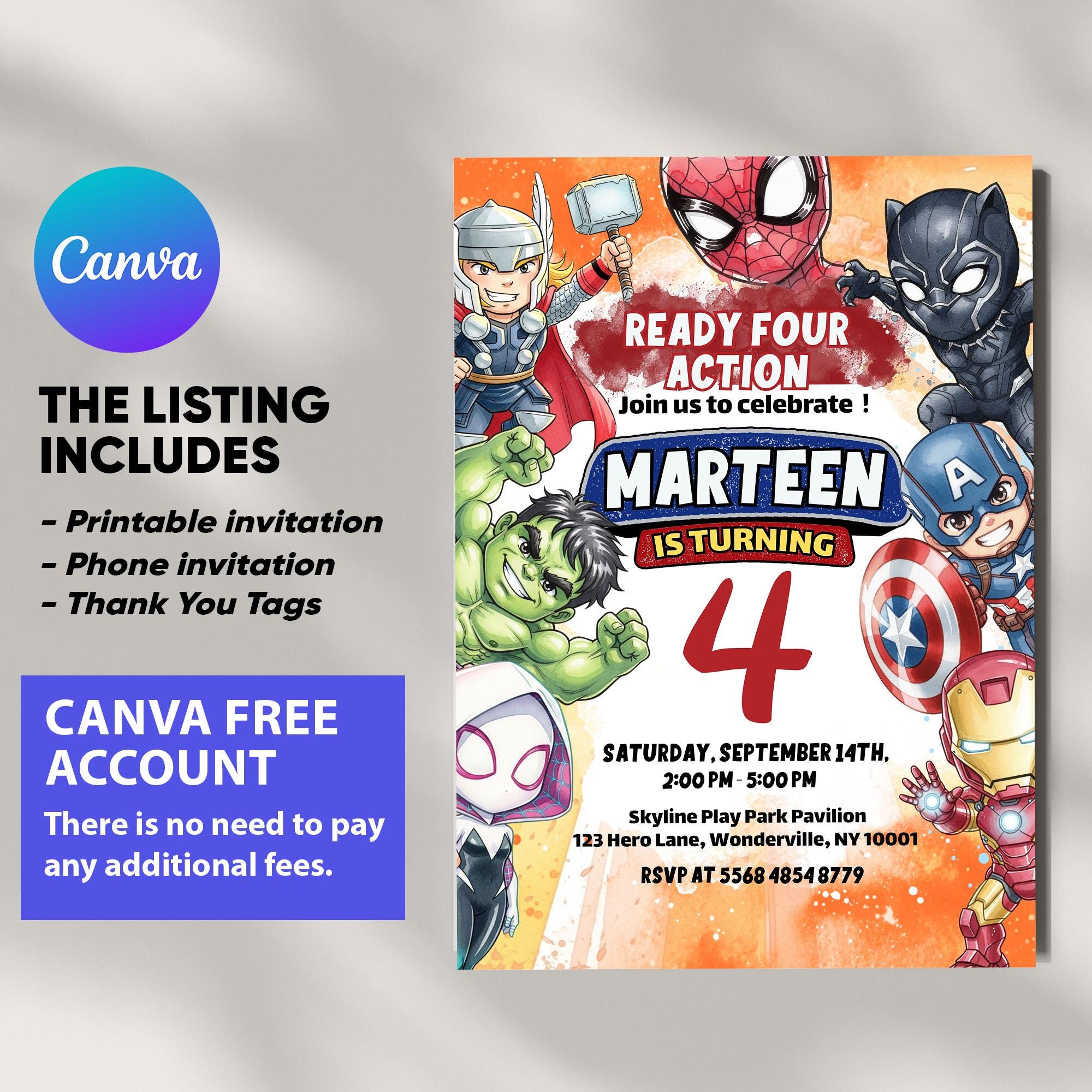 Ready 4 Action Invitation | Superhero Birthday Invitation | Printable ...