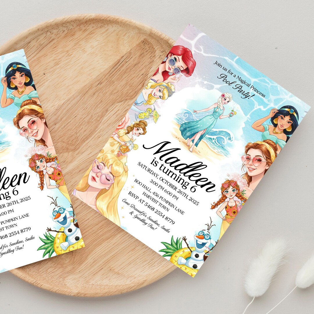 Princess Pool Party Invitation: Editable Birthday Canva Template ...