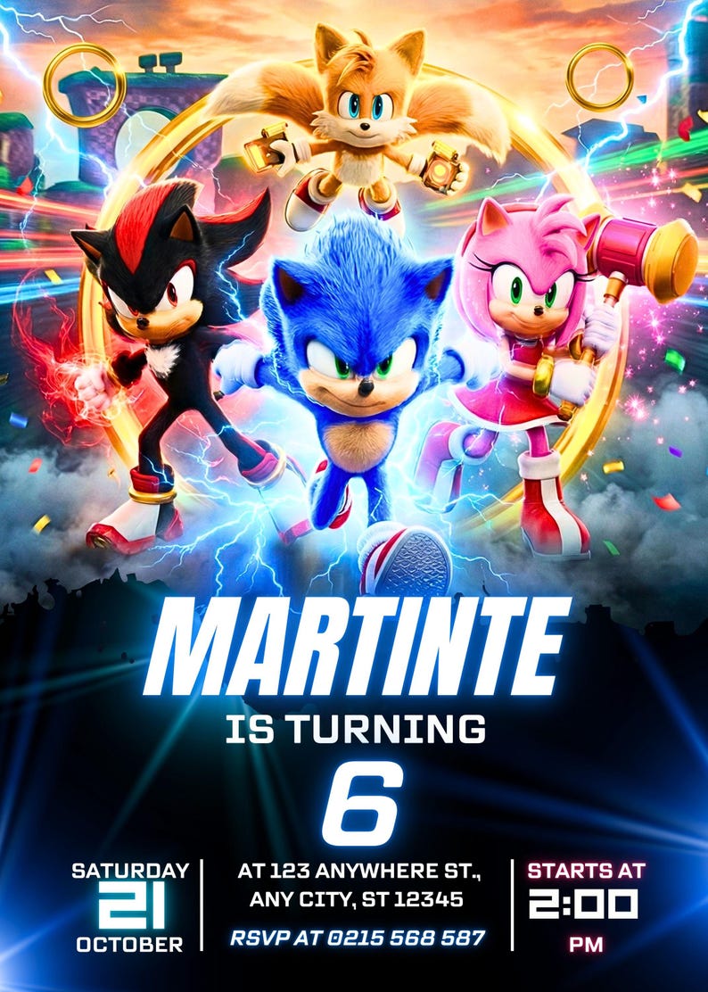 Editable Sonic the Hedgehog Birthday Invitation Template Digital ...