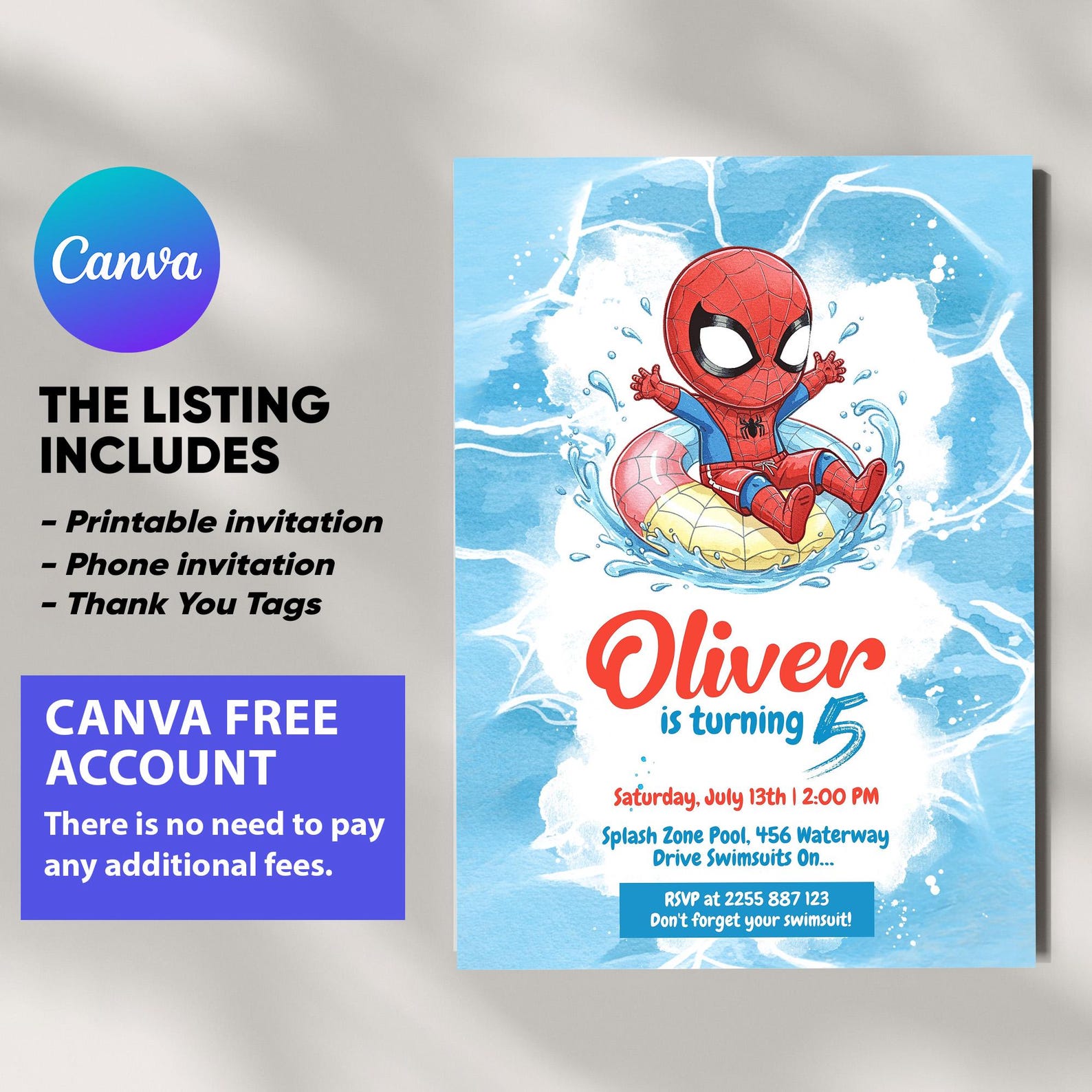 Spider-man Pool Party Invitation: Superhero Birthday Template (digital ...