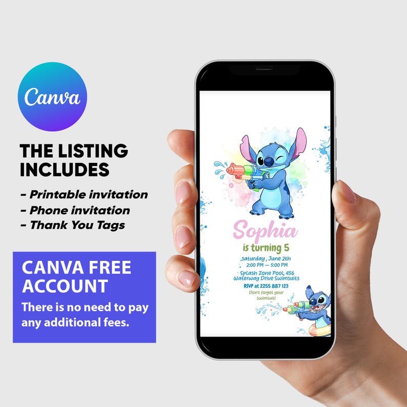 Stitch Pool Party Birthday Invitation | Editable Lilo and Stitch Summer ...