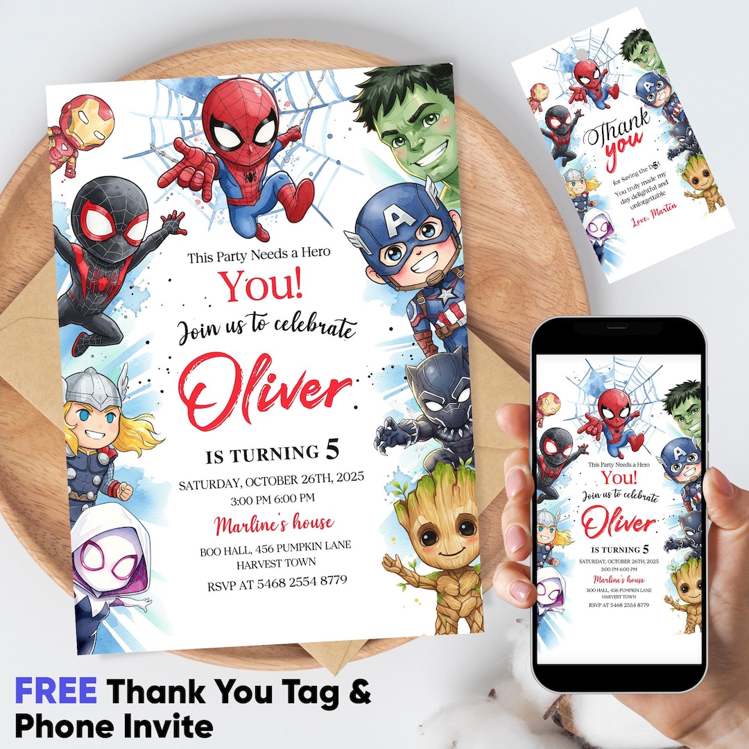 Super Hero Adventures Birthday Invitation, Printable Avengers Party ...
