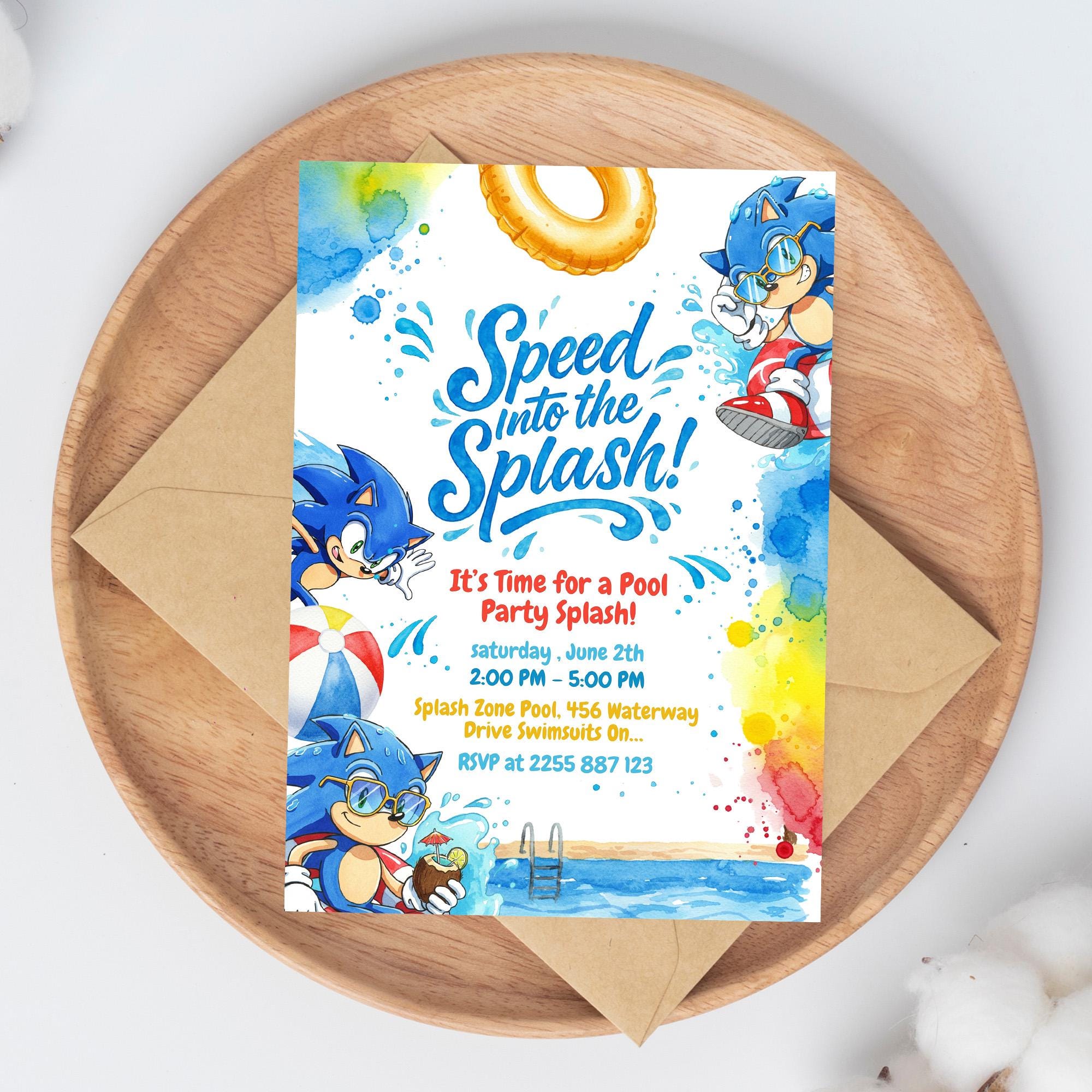 Sonic Pool Party Invitation Template: Editable Canva Download - Etsy