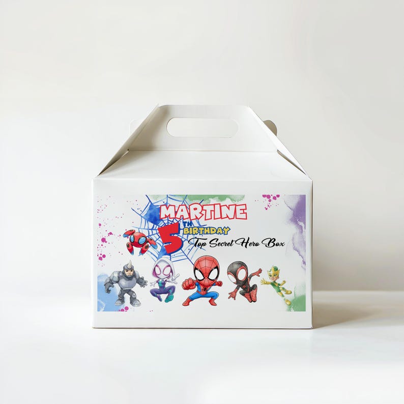 Spidey Favor Box Label, Spidey and His Amazing Friends Treat Box ...