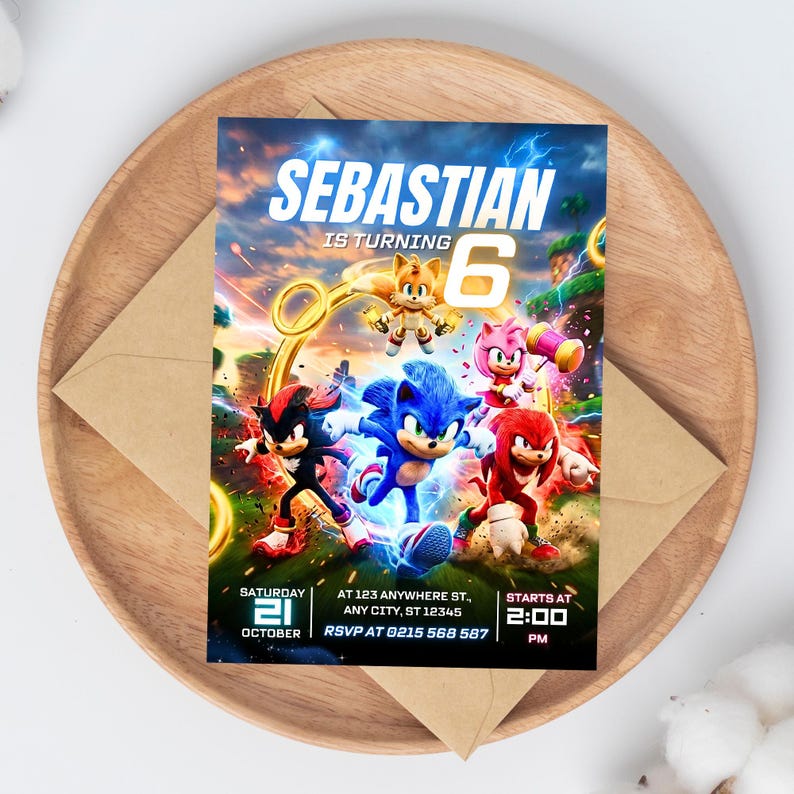 Editable Sonic the Hedgehog Birthday Invitation Template Digital ...