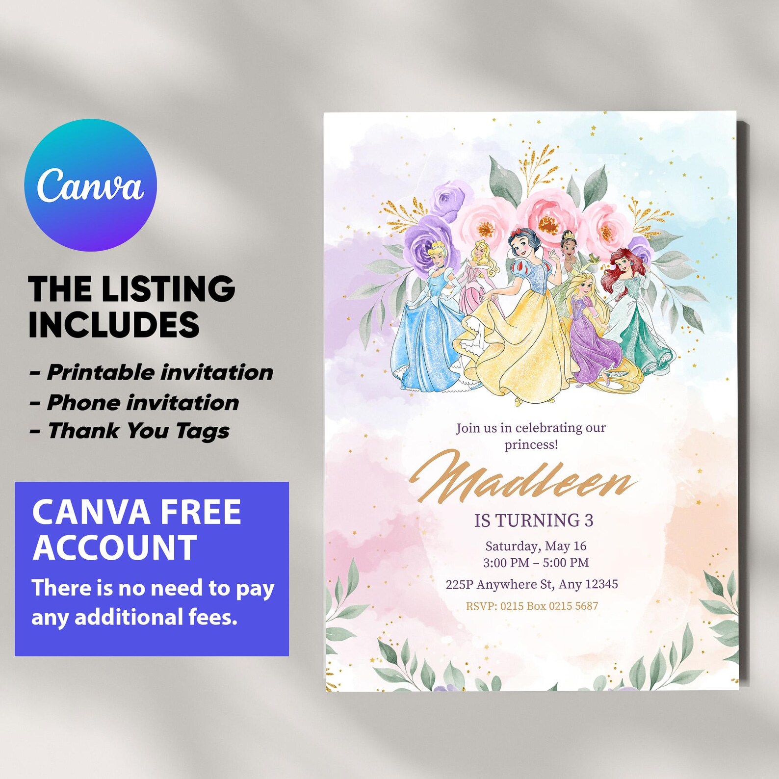 Princess Birthday Invitation Princess Invitation Princess Party ...