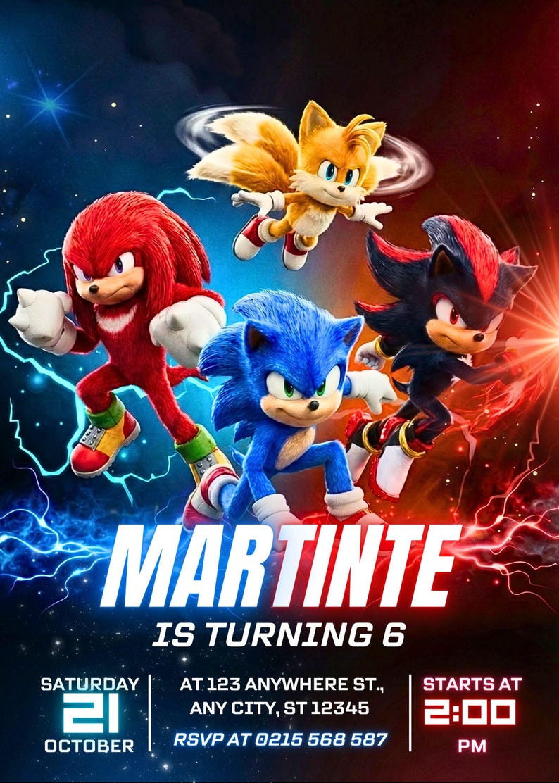 Editable Sonic the Hedgehog Birthday Invitation Template Digital ...
