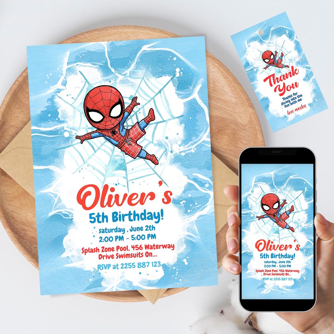 Spider-man Pool Birthday Invitation: Editable Superhero Template ...