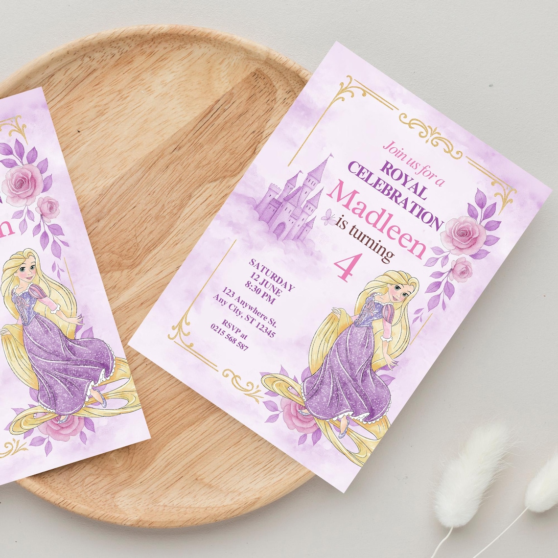 Rapunzel 4th Birthday Invitation: Purple Princess Castle (digital ...