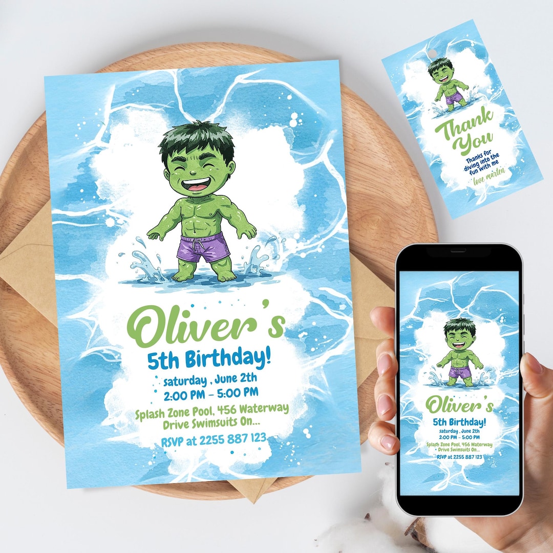 Baby Hulk Birthday Pool Party Invitation: Editable Canva Template ...