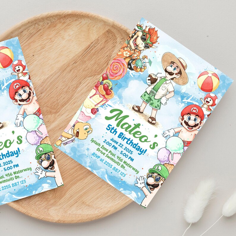 Super Mario Pool Party Invitation | Tropical Summer Birthday Canva ...
