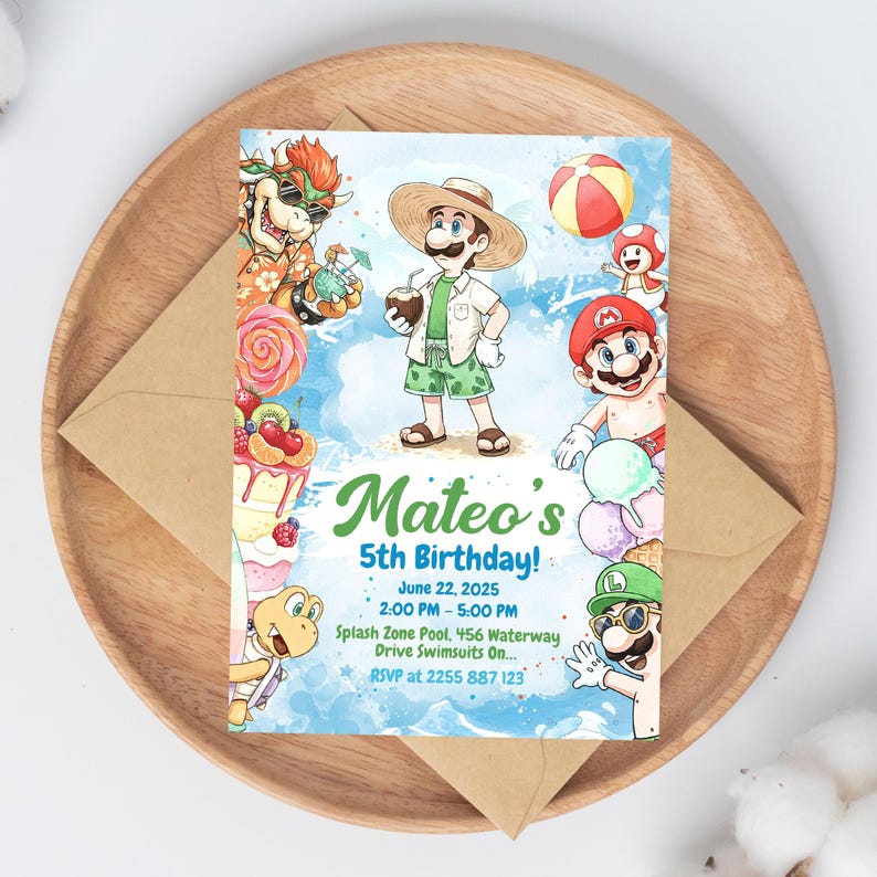 Super Mario Pool Party Invitation: Editable Birthday Canva Template ...