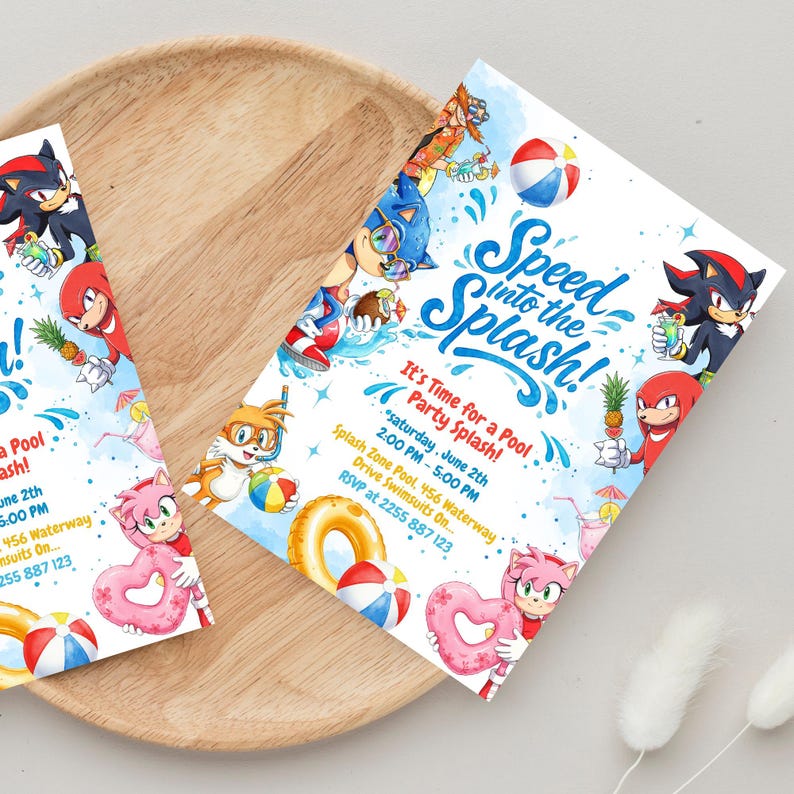 Sonic Pool Party Invitation: Editable Canva Template (digital Download ...