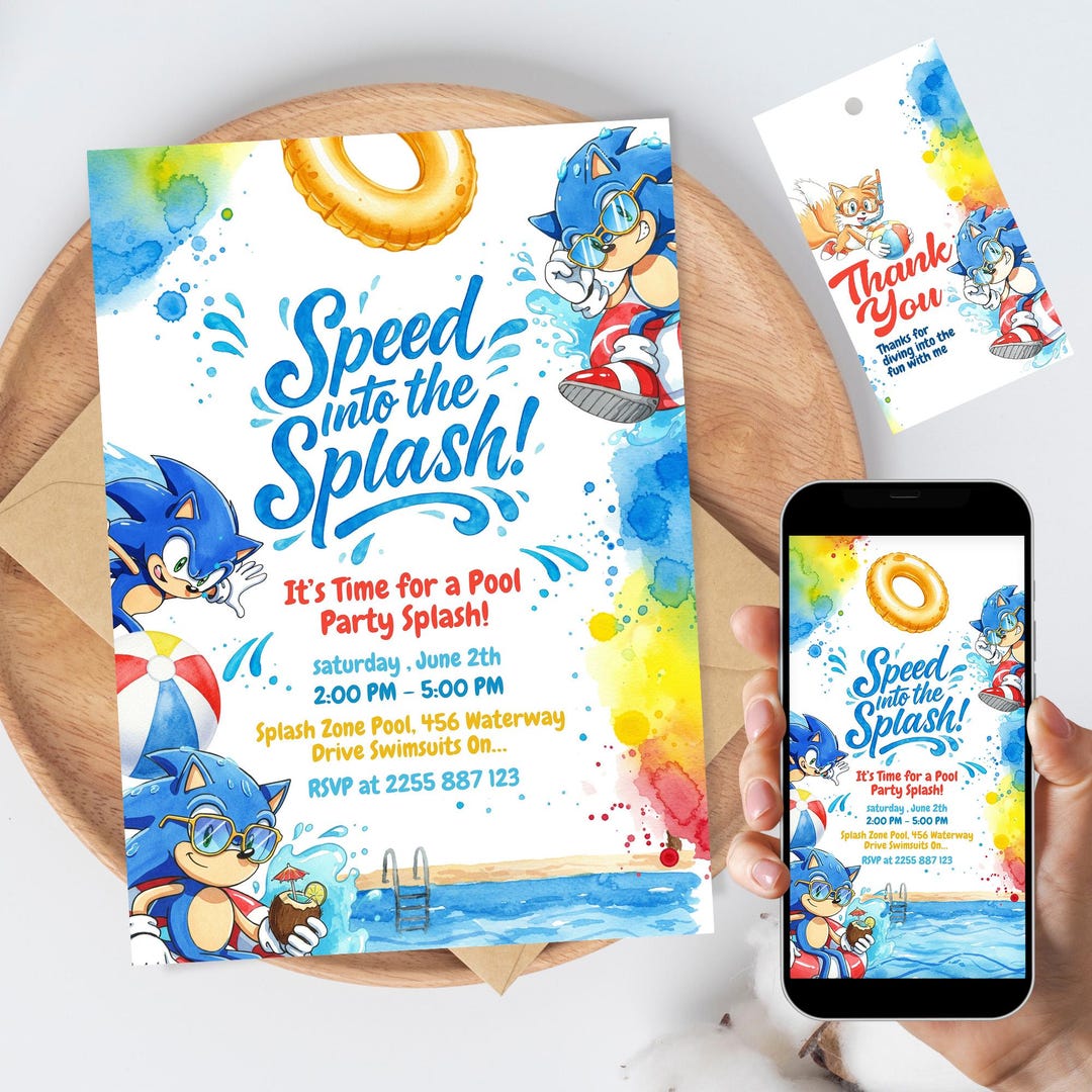Sonic Pool Party Invitation Template: Editable Canva Download - Etsy