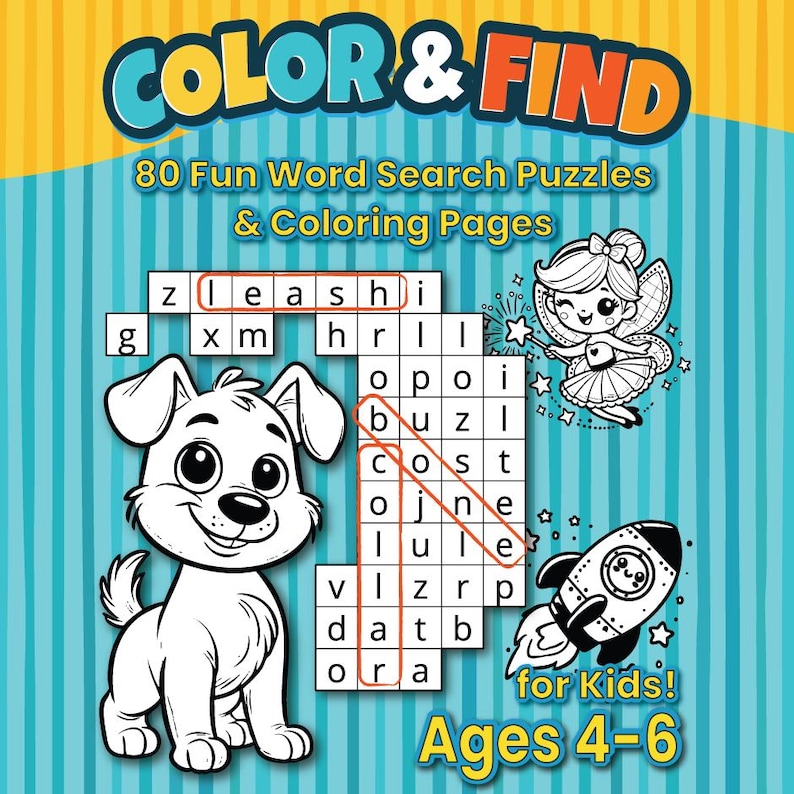 Printable Kids Activity Book – Word Search & Coloring Pages for Ages 4 ...