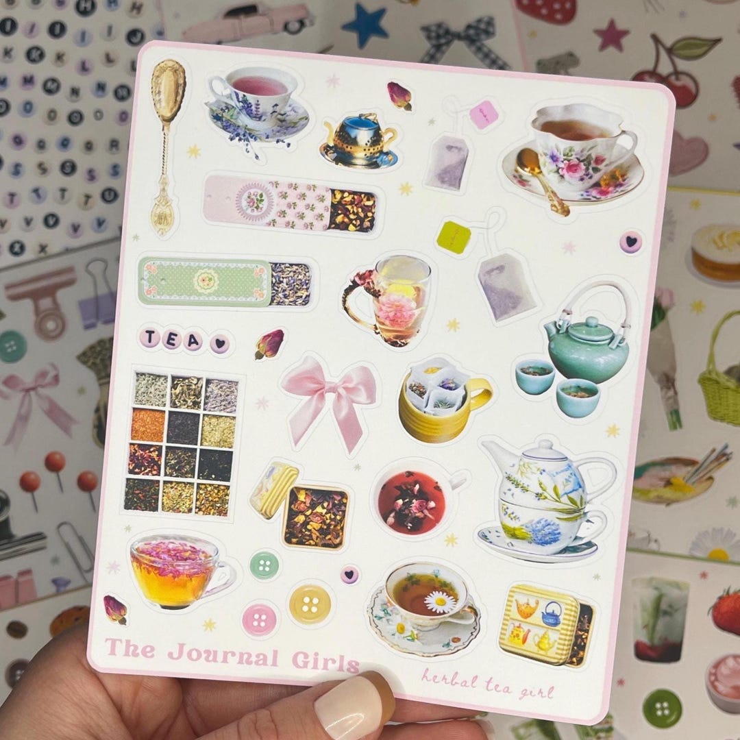 Tea Time Sticker Sheet: Herbal Tea, Teapots, Trinkets - Scrapbook ...