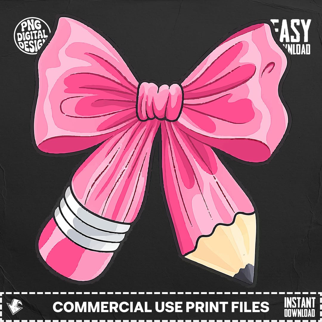 Back to School Coquette Pencil Bow PNG for Cute Teacher Women Girls ...