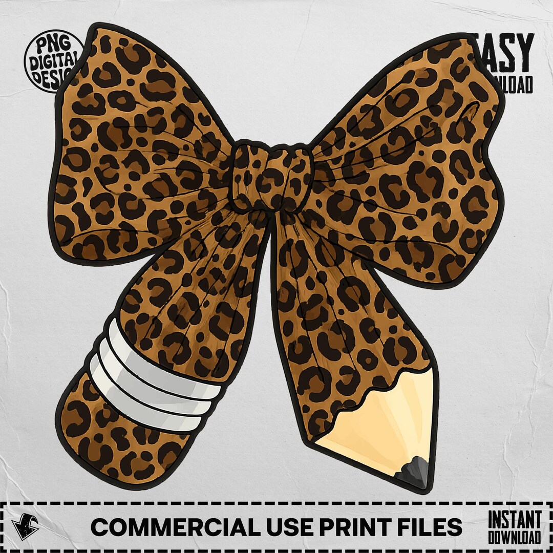 Coquette Pencil Bow PNG: Leopard Print Back to School Clipart (digital ...