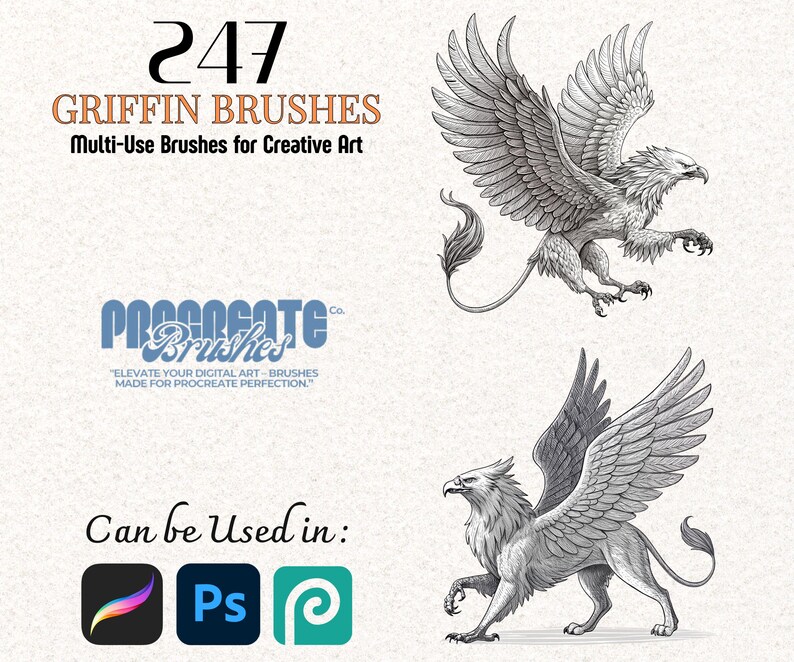 247 Griffin Gryphon Griffon Brushes for Procreate & Photoshop – Tattoo ...